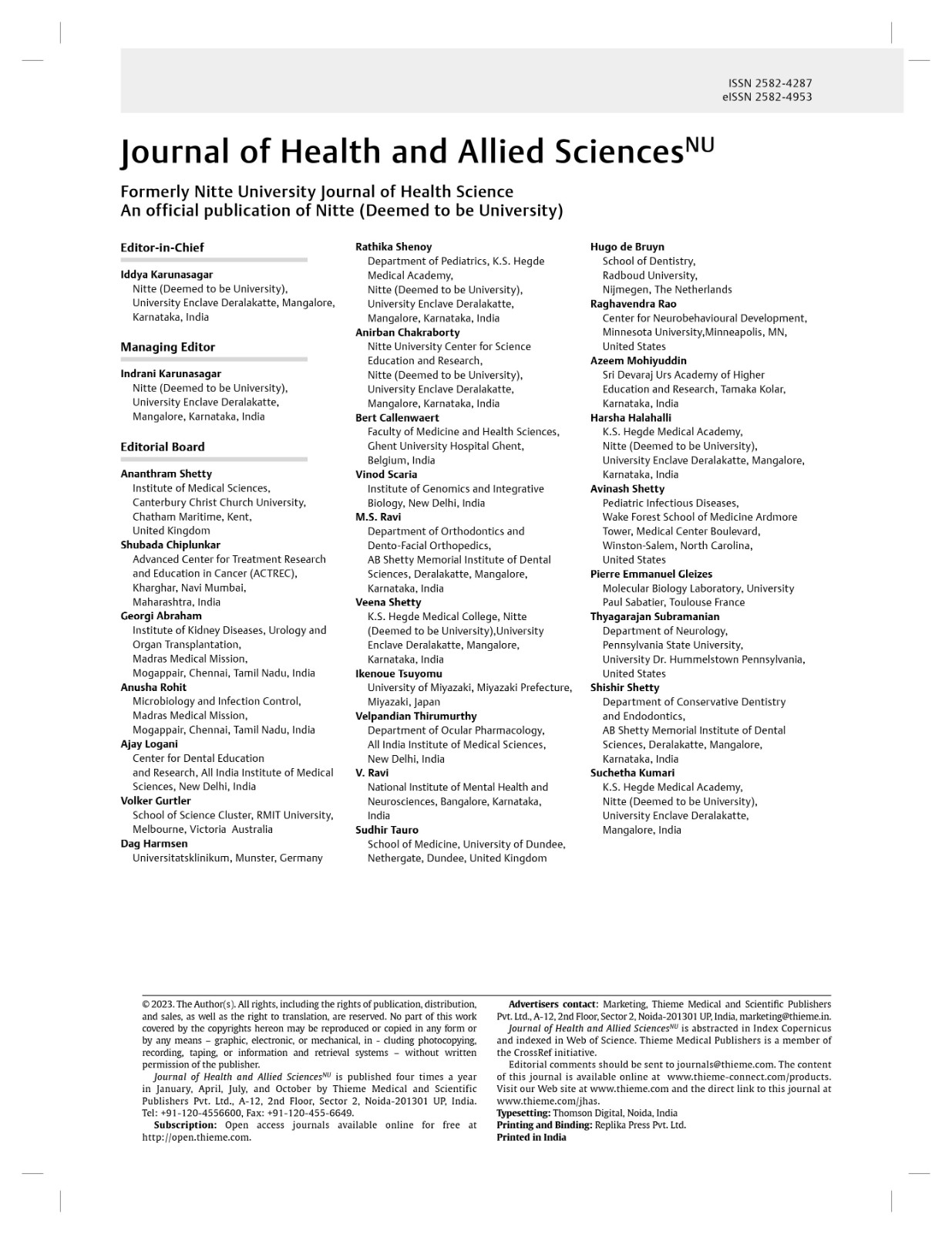 Journal of Health and Allied Sciences - Thieme Publisher China